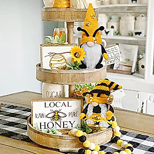 CRCZK Bumble Bee Gnome Plush - Mr and Mrs Honeybee Spring Gnomes Plushie Ornaments -Scandinavian Tomte Elf World Bee Day Decor, Swedish Dwarf Figurine Table Shelf Tiered Tray Decorations bee gnome