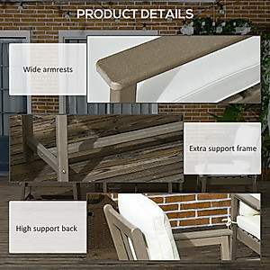 Outsunny 4 Piece Patio Furniture Set with Cushions, HDPE Conversation Sofa Set with Two Chairs, Loveseat, and Slatted Top Coffee Table, Cream White