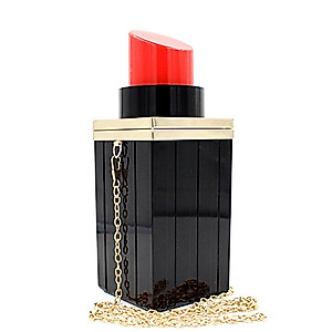 Women Acrylic Black Lipstick Shape Evening Bags Purses Clutch Vintage Banquet Handbag (Black)