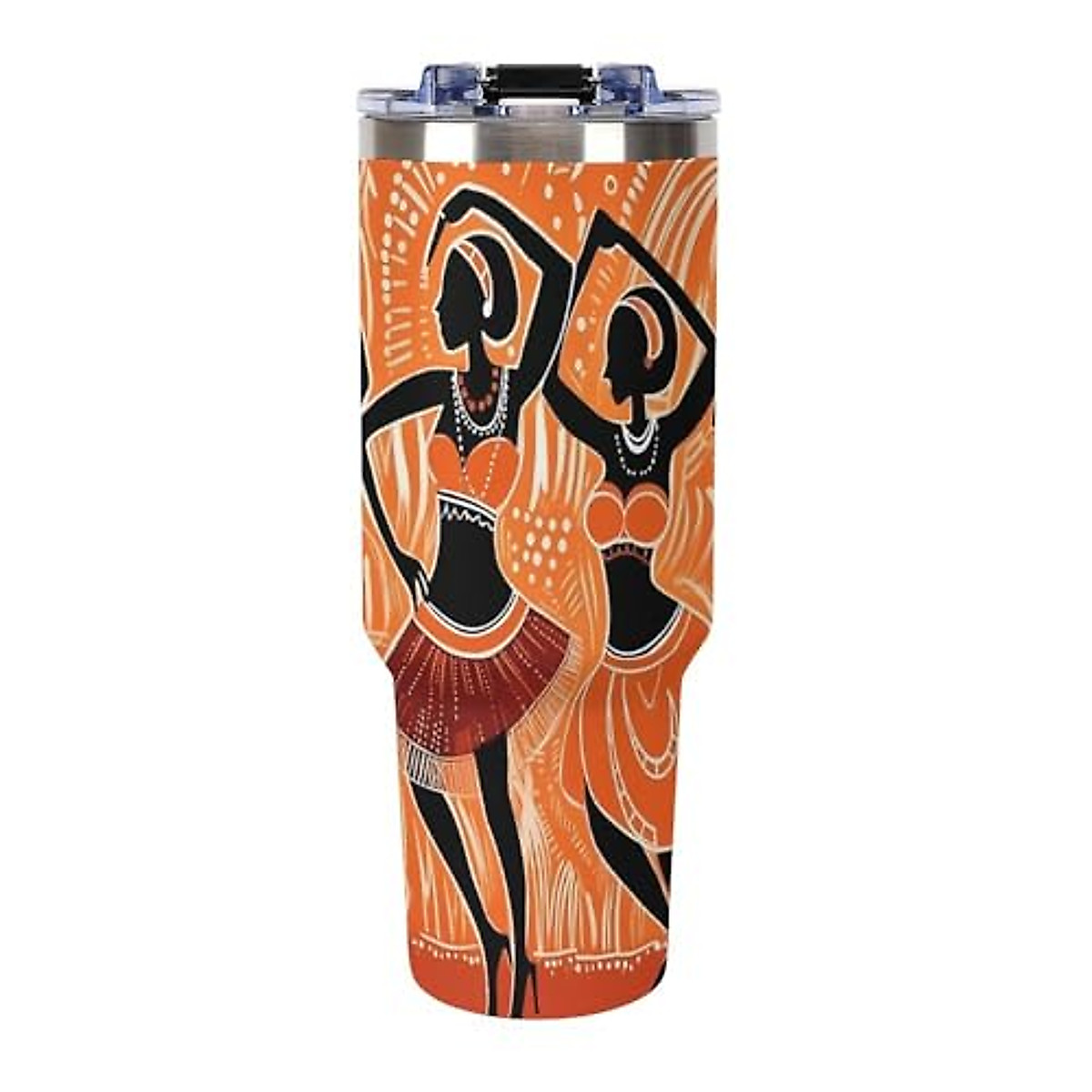 African Tribal Women 40 Oz Stainless Steel Cup Travel Tumbler with Handle and Straw Lightweight Coffee Mug for Home Office