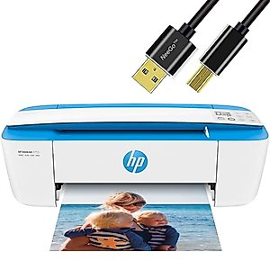 HP DeskJet Wireless Color Inkjet Printer All-in-One with LCD Display - Print Scan Copy and Mobile Printing Ultra Compact NeeGo 6 ft Printer Cable, Blue
