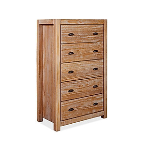 Grain Wood Furniture Montauk 5-Drawer Chest, Solid Wood with a Rustic Walnut Finish
