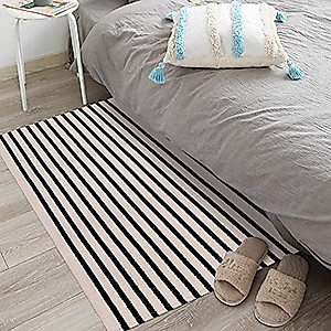 LEEVAN Black and White Striped Outdoor Rug Runner 24"x51" Layering Doormat Farmhouse Front Porch Rug Cotton Woven Washable Throw Carpet for Hallway/Front Steps/Bathroom/Kitchen/Home Entrance