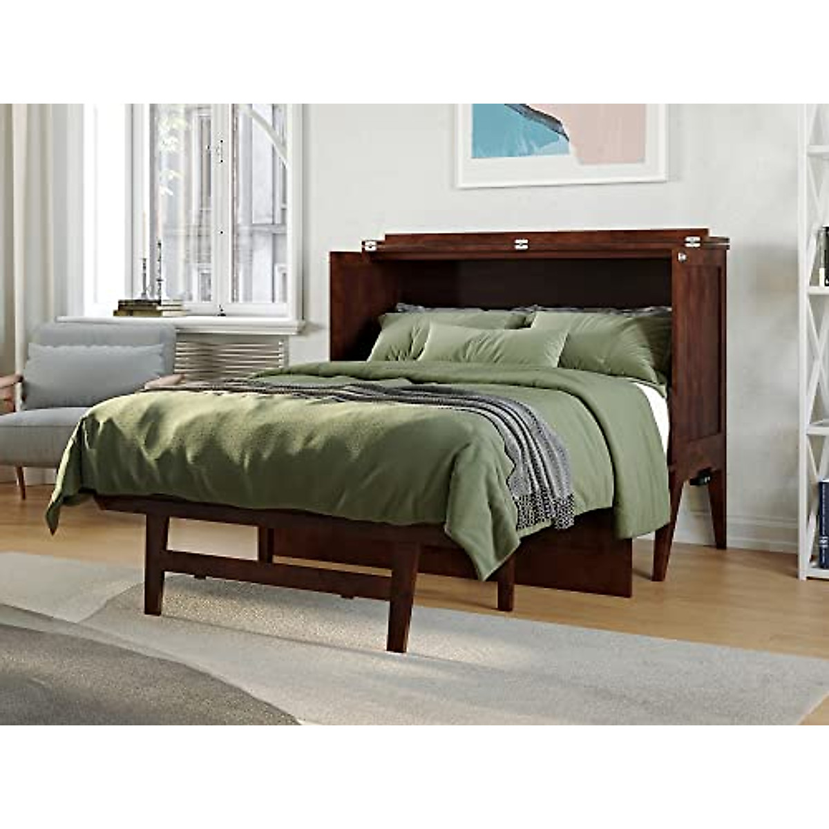 AFI, Northampton Murphy Bed Desk with Premium 6 Inch Folding Memory Foam Mattress and Built-in Charger, Full Size, Walnut