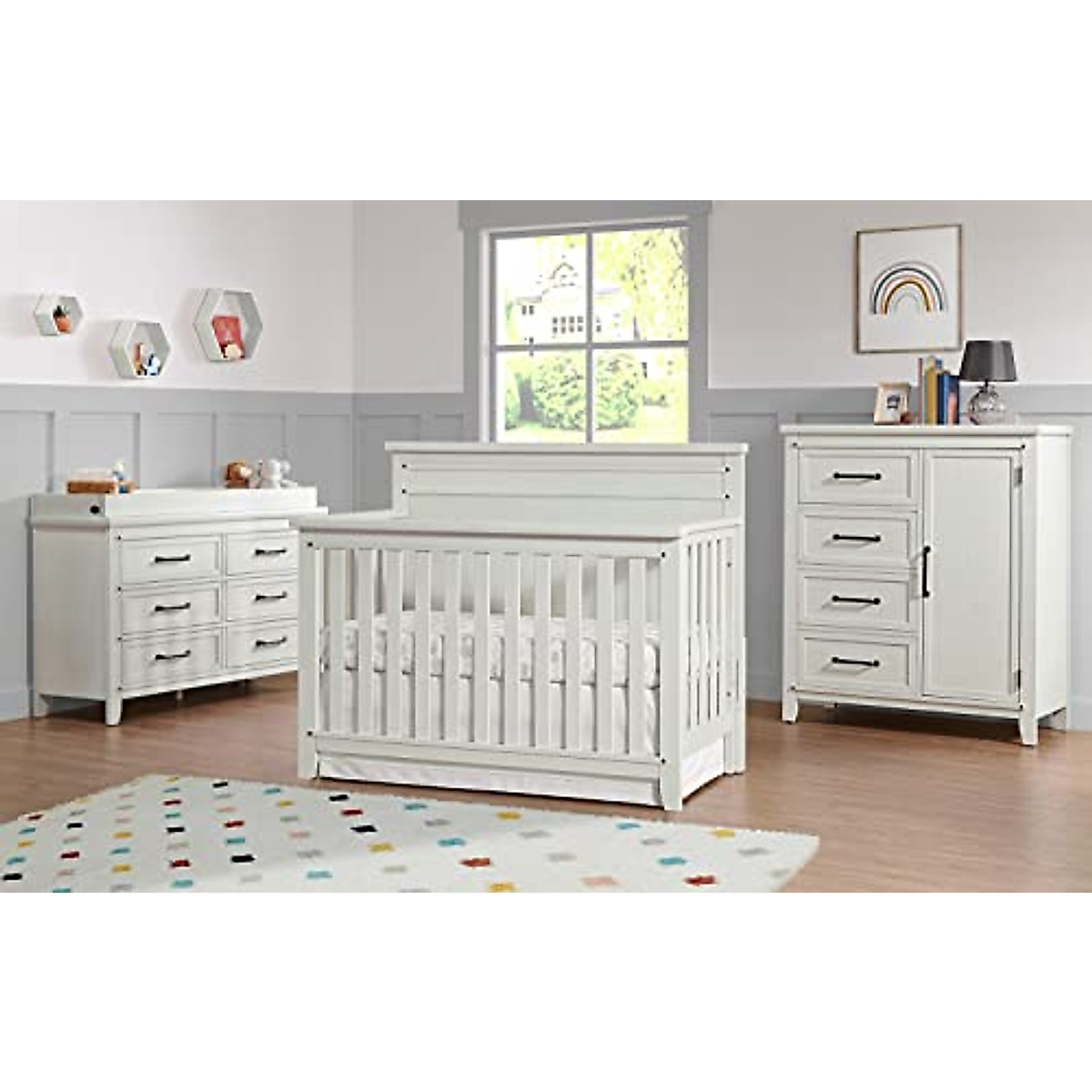 Soho Baby 49045480 Ellison Premium 4-Drawer Chifferobe with Adjustable Shelves, Wire Brush Rustic White Finish