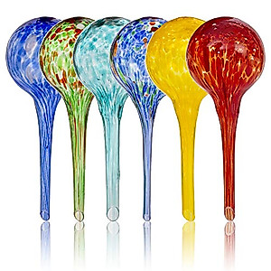 Besti Large Self Watering Globes for Plants (6-Pack) Waters Greenery Up to 2 Weeks Hands Free | Durable, Multicolored Glass Craftsmanship | Indoor and Outdoor Use - Measures 12” x 3.5”