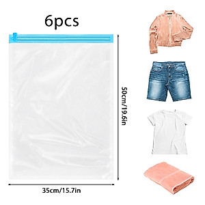 Prasacco 6-Pack Space-Saver Bags, 19.7x13.8inch/50x35cm, Reusable Roll-Up Storage Bags, Compression Bags for Travel, Transparent Blue, Zipper Closure, Nylon & Plastic Polyethylene