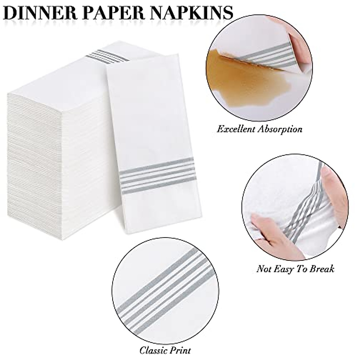 TURSTIN 200 Pack Disposable Dinner Napkins Paper Silver Guest Towels Disposable Soft and Absorbent Linen-Feel Paper Hand Towels Decorative Bathroom Napkins for Kitchen, Parties, Wedding