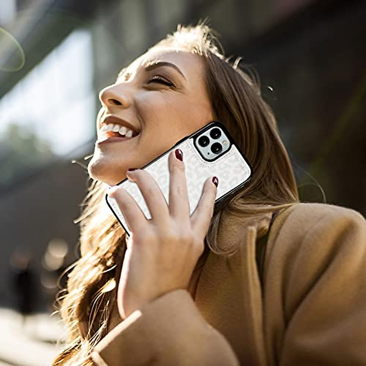 HAOPINSH for iPhone 11 Pro Wallet Case with Card Holder, White Leopard Cheetah Pattern Back Flip Case PU Leather Kickstand Card Slots Case for Women Girls, Double Magnetic Clasp Shockproof Cover 5.8"