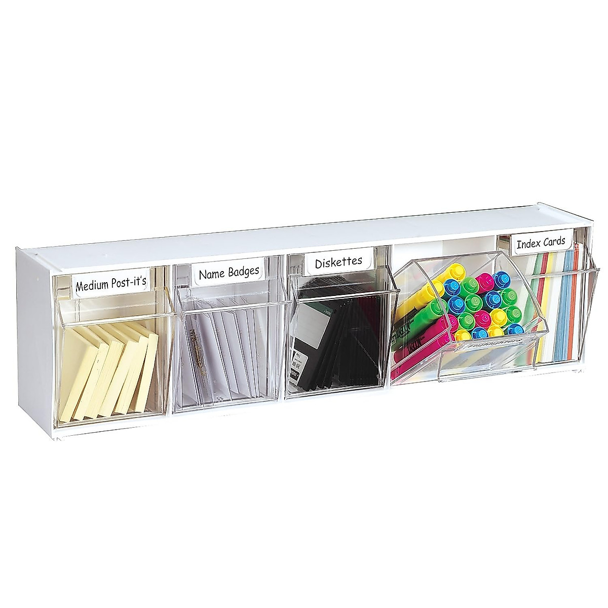 Deflecto Tilt Bins, Interlocking 5-Bins, 23" x 5" x 6.5 ", White (20503OP)