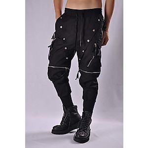 MOKEWEN Men's Women Rivet Zipper Decorate Pockets Cargo Jogger Active Pants 32-33