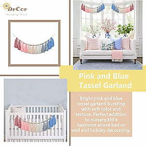 DrCor Pink and Blue Yarn Tassel Garland Preppy Boho Bunting Banner Wall Hanging Decor for Classroom Back to School Nursery Party Kids Bedroom Baby Shower Decoration
