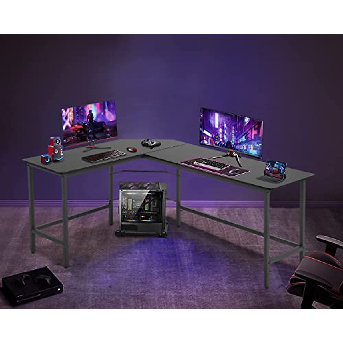 FDW Computer Desk L Shaped Gaming Desk Corner Office Desk PC Wood Home Large Work Space Study Desk Workstation (Black)