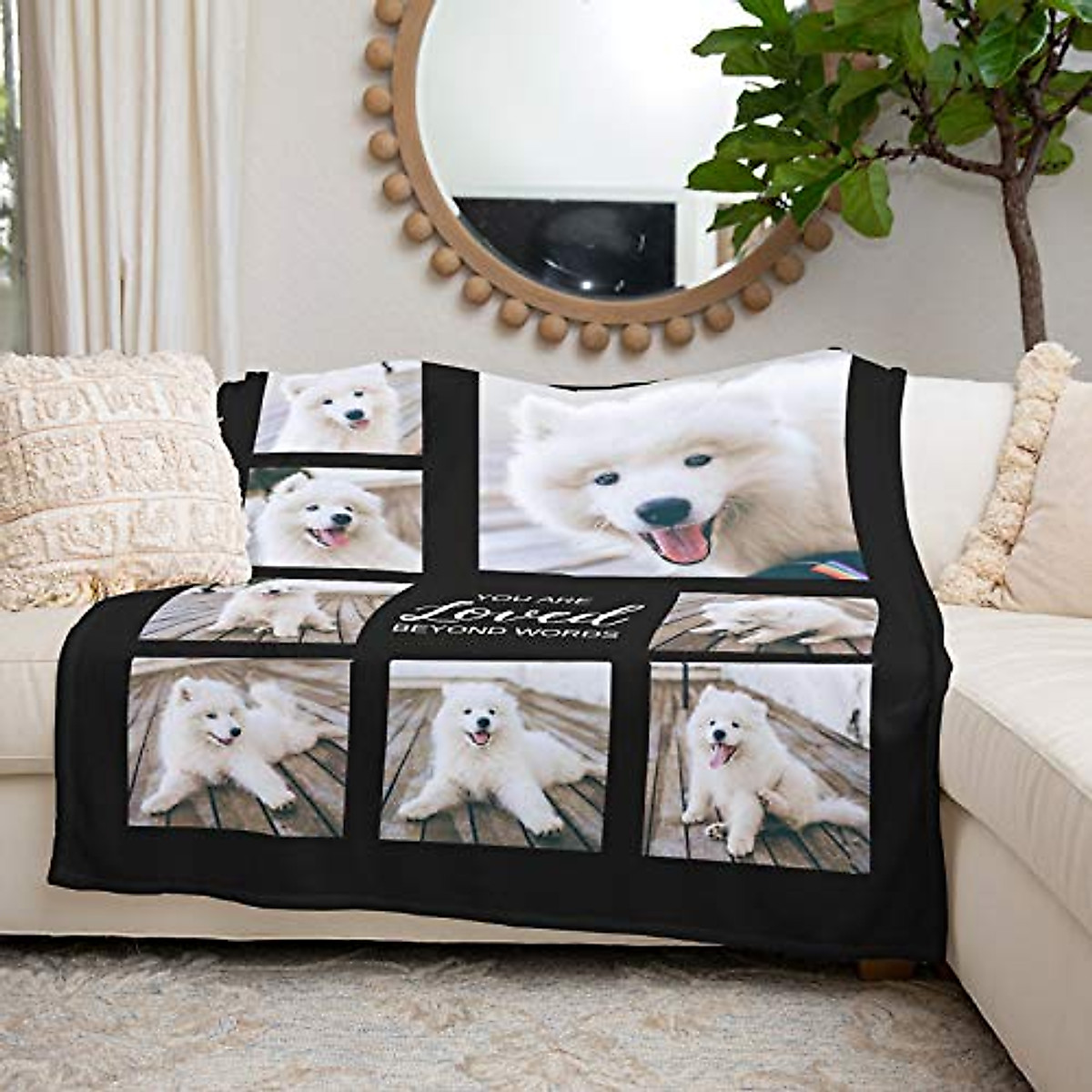 Mom Dad Custom Throws Blanket Personalized with Photos on it, Customized Blankets with Pet Picture，Personalized Gifts for Lover and Friends on Christmas Fathers Mothers Day Easter Birthday|8 Photos