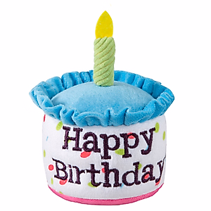 Ushang Pet Happy Birthday Cake Catnip Toys, Birthday Cake Shaped Chew Toys for Kitten Funny Cats Gifts Plush Cat Birthday Party Toys, Blue