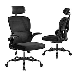 JUMMICO Ergonomic Office Chair, High Back Desk Chair with Adjustable Headrest and Flip-Up Arms, Mesh Computer Chair with Lumbar Support, Gaming Chair, Swivel Task Chair for Home Office, Black