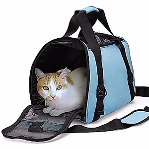 ZaneSun Cat Carrier,Soft-Sided Pet Travel Carrier for Cats,Dogs Puppy Comfort Portable Foldable Pet Bag Airline Approved (Small Blue)