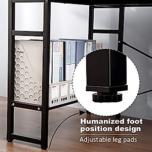 Henf Computer Desk with Bookshelf, Office Writing Desk with Desktop Display Shelves, MDF Metal Frame Modern Large Office Desk with Bookshelf Writing Table Study Workstation, Black