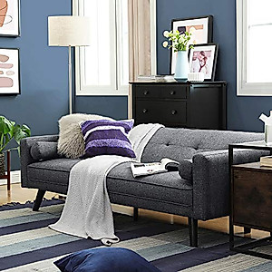 VASAGLE Convertible Couch Sofa Bed, Fabric Upholstered Seat Pad, Sturdy Wooden Frame, Easy Assembly, 69.7 x 32.3 x 32.3 Inches, Gray