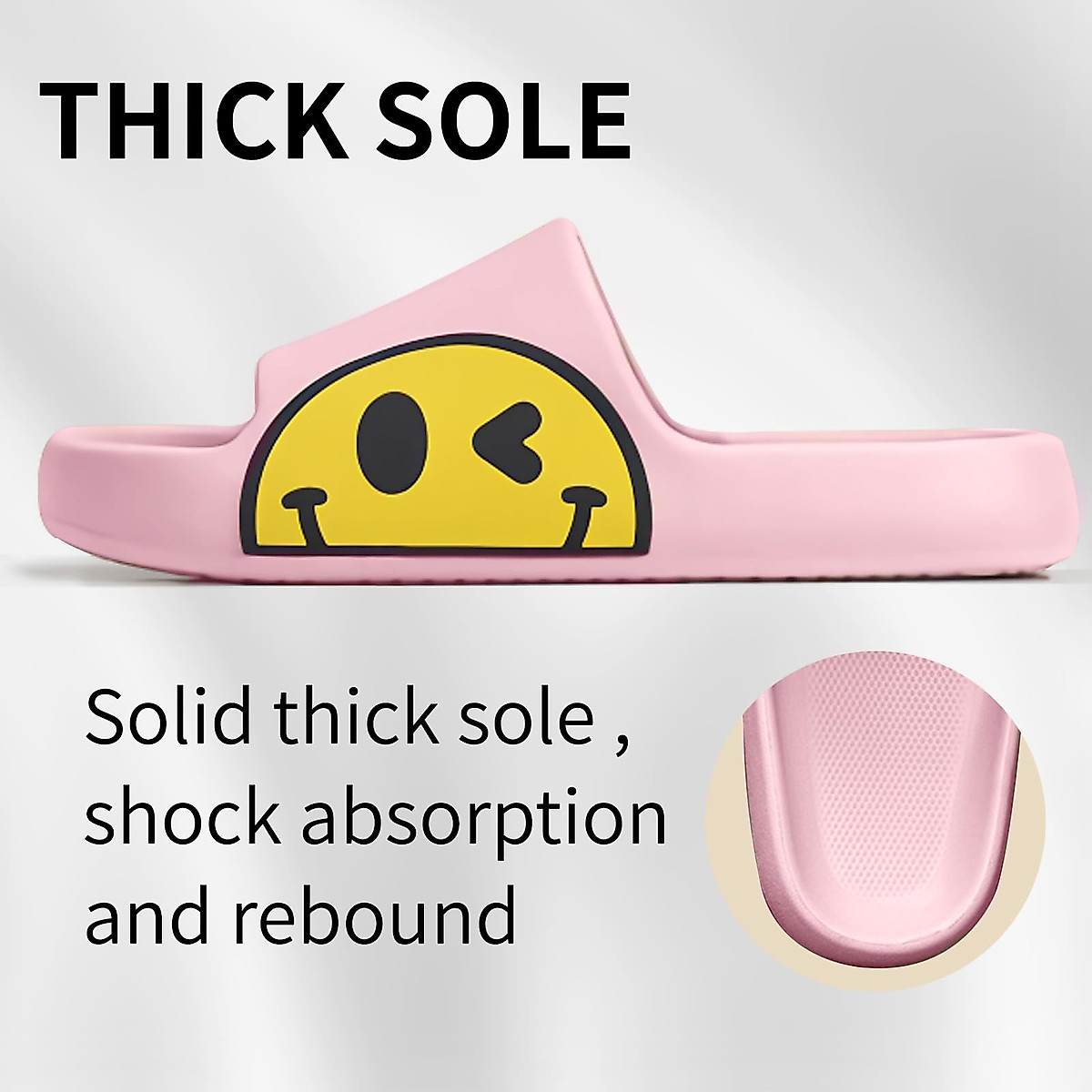 Smiley Face Slides for Women and Men, Pillow Slides Sandals Indoor Outdoor Smiley Slippers Non Slip EVA, Sandals for Girl and Boys, Open Toe Spa Bath House Shower Shoes, Cloud Slides, Quick Dry Casual