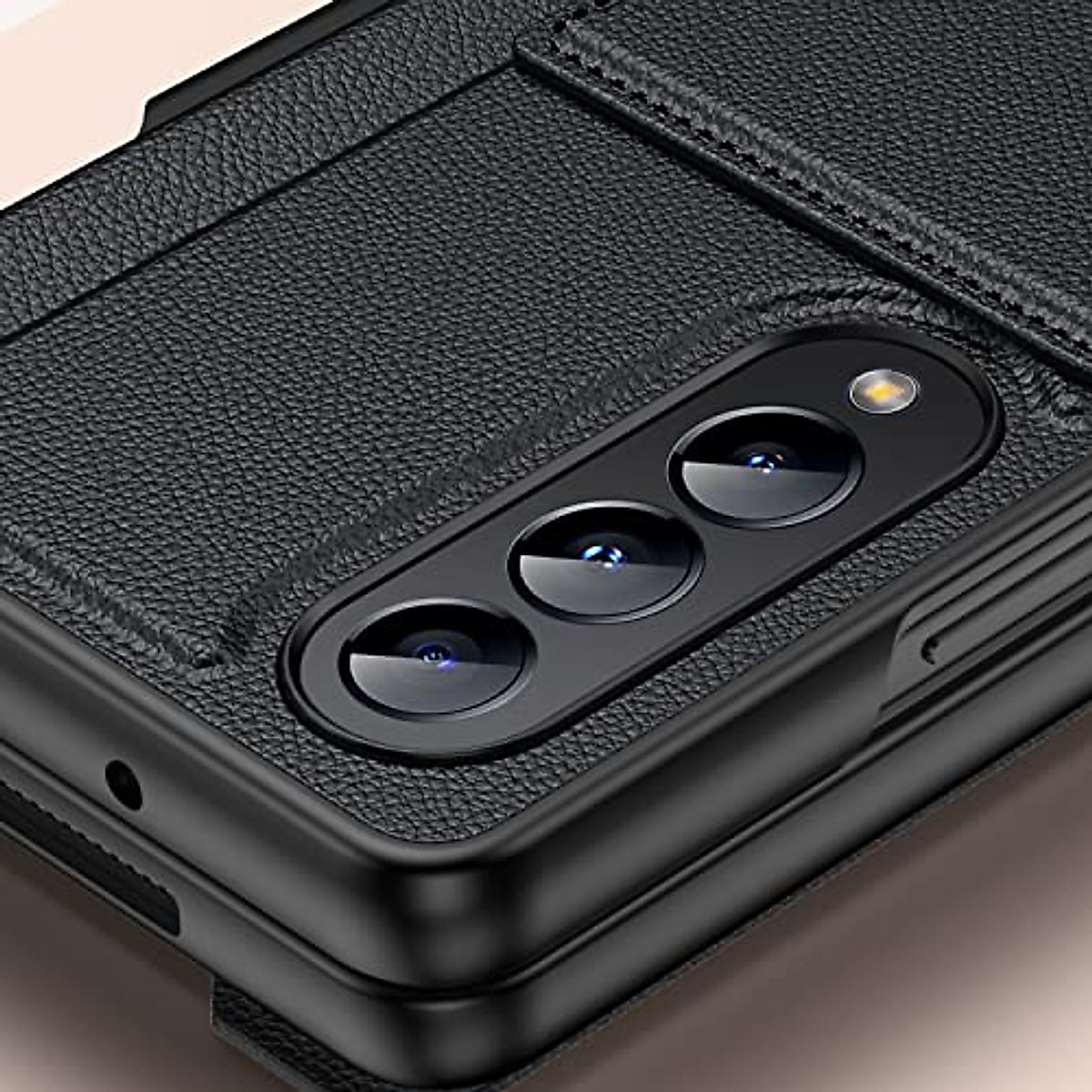 BAILI Samsung Z Fold 4 Leather Wallet Case,Samsung Galaxy Z Fold 4 Case with Card Slots,Galaxy Z Fold 4 Case with Card Holder Kickstand and Detachable Pen Slot Protective Case Carbon Fiber