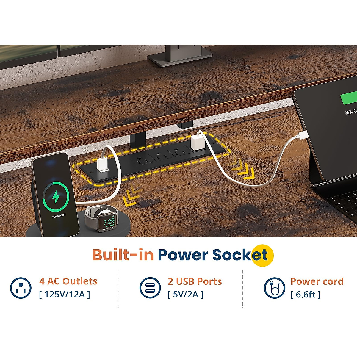 UPOSOJA L Shaped Gaming Desk with Power Outlet, 78" Reversible Corner Computer Desk with File Drawers & LED Strip, Home Office Desk with Storage Shelves Monitor Shelf CPU Stand Mouse Pad Brown