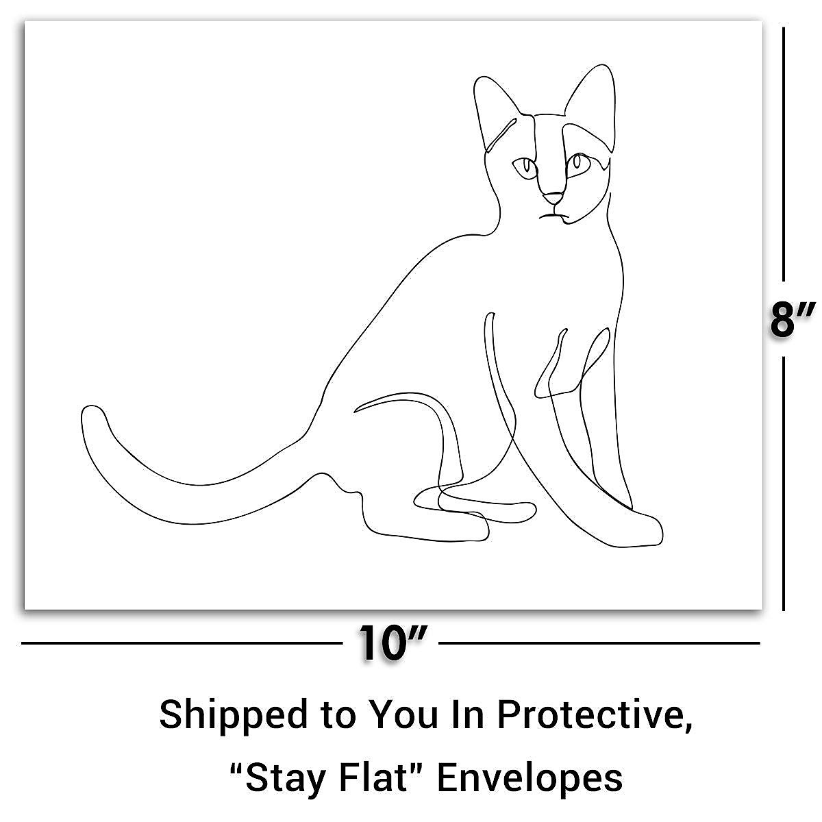 Cats Wall Art - Set of 4-8”x10” Unframed Minimalist Black & White Decor Prints - Makes a Great Gift Under $20 for Cat Lovers