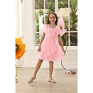 Danna Belle Pink Dresses for Girls Ruffle Hem Flutter Sleeve Casual Dress for Girl Size 7-8