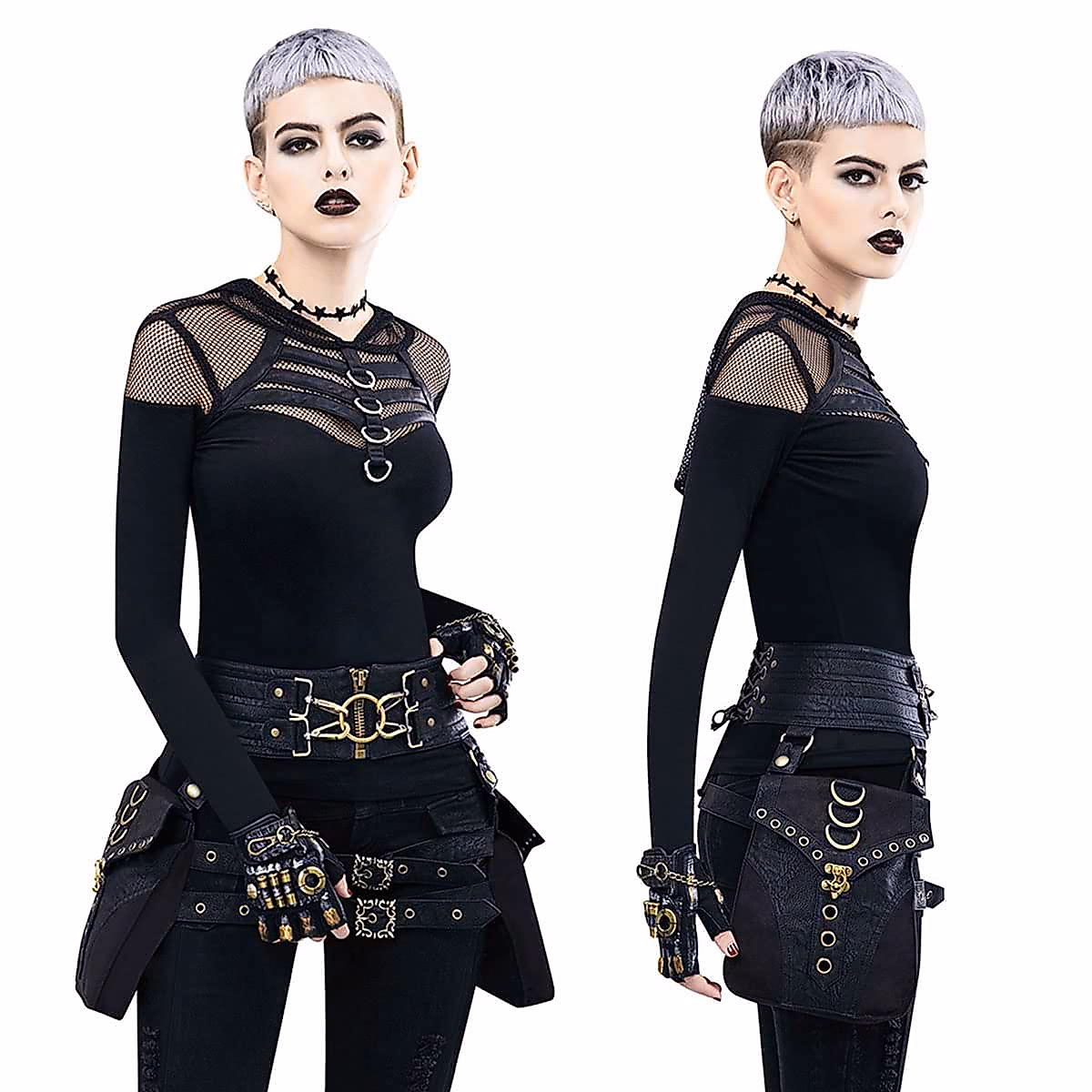 Waist Bag Belt Purse Fanny Pack Crossbody Motorcycle Hiking Phone Holder Wallet Vintage Leather Casual Fashion Daypack Gothic Festival Costume Hip Pouch for Women Men (Com)