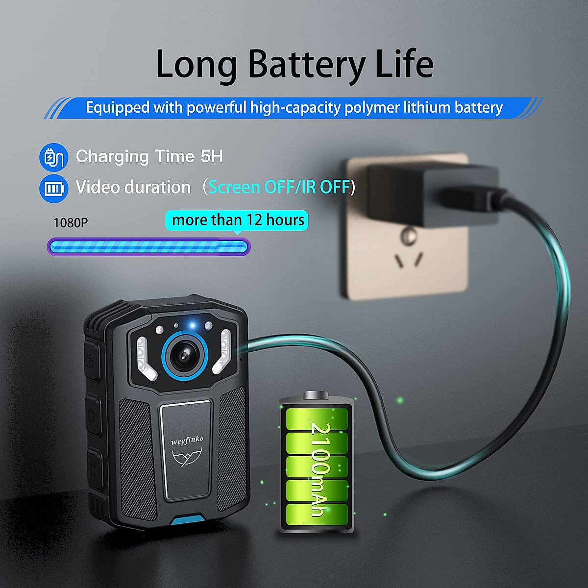 weyfinko FHD1080P Body Worn Cameras with Audio and Video Recording,Wearable Body Camera with Infrared NightVision and 12 HR Battery Life Recording(W1 Blue,No Card)