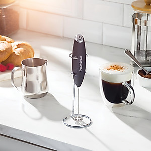 Powerful Handheld Milk Frother, Mini Milk Foamer, Battery Operated (Not included) Stainless Steel Drink Mixer with Frother Stand for Coffee, Lattes, Cappuccino, Frappe, Matcha, Hot Chocolate.