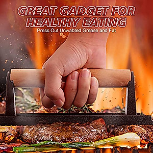 3 Pack Cast Iron Grill Press Bacon Press 8 x 4 Inch +Glove+ Pre Seasoned Burger Press Sandwich Press Meat Press for Griddle, BBQ, Burgers, Bread, Steaks