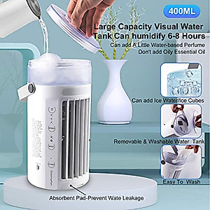 YPingk Portable Air Conditioner Fan Personal Air Cooler Desk Cooling Fan Quiet Humidifier Misting Fan with 7 Colors Night Light 3 Speeds Mini Evaporative Cooler for Home Office Bedroom