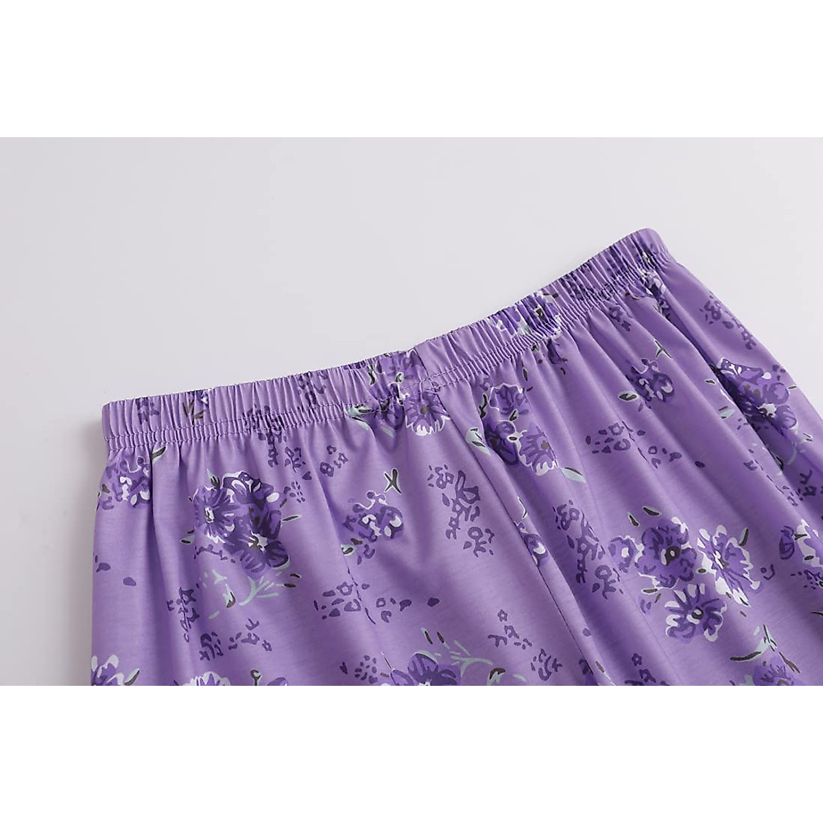 YIJIU Women's Pajama Set Crewneck Short Sleeve Top with Capri Pants Sleepwear Soft Pjs Lounge Sets,Purple,Large