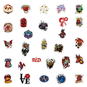 50pcs Dungeons and Dragons Stickers Aesthetic Vinyl Stickers for Teen Laptop,Cool Classic Trendy Game D&D Waterproof Stickers for Water Bottle Skateboard Bumper Computer Phone