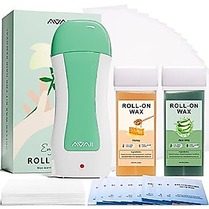Roll on Wax Kit, AVAII Wax Roller Kit for Hair Removal, Super Easy to Use Roll on Wax Warmer with Aloe Vera & Honey Soft Wax Cartridge, Home Roller Waxing Kit for Women Men Large Area