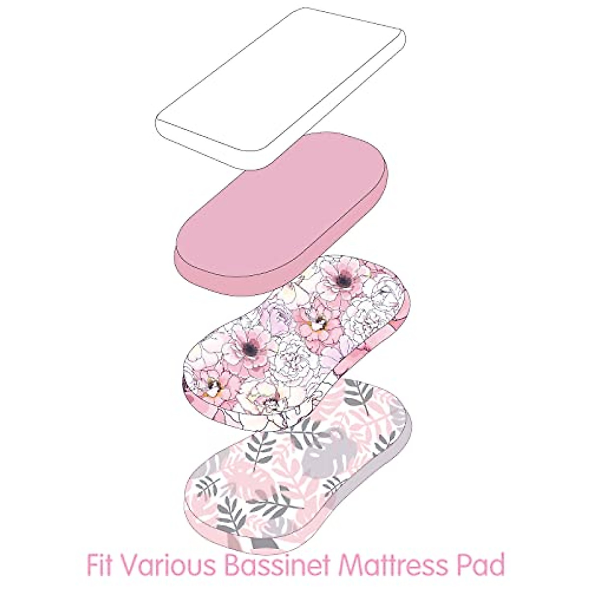 AMROSE 4 Pack Heavenly Soft Bassinet Sheets for Baby Girls, Universal Fitted for Various Cradle and Bassinet Mattress Pad, Silk Touch Gentle Breathable Microfiber, Floral & Leaf