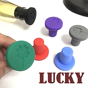 Silicone Wine Stoppers, JCSMARTEC Lucky Clover Design Set of 4 Beer Bottle Cover Caps Saver Sealer, Keep Fresh Tools for Wine Bottles Perfect Gifts for Friends (4)