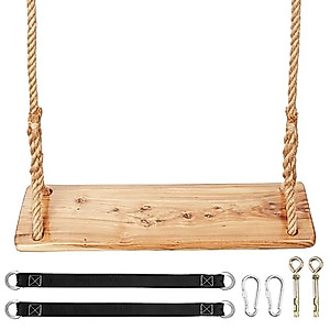 Wooden Tree Swing,Wooden Swing for Adults/Kids 500lb with Load Capacity,Adjustable Hemp Rope Plus Tree Straps 100 inch, Hanging Wooden Swing for Indoor, Outdoor, Garden,Yard,Backyard (Wooden)