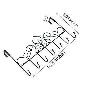 eywlwaar Over The Door 7 Hanger Rack Metal Rack for Home Use Hats Coats Key Bag Clothes Scarfs Hooks and Love Design (Black)