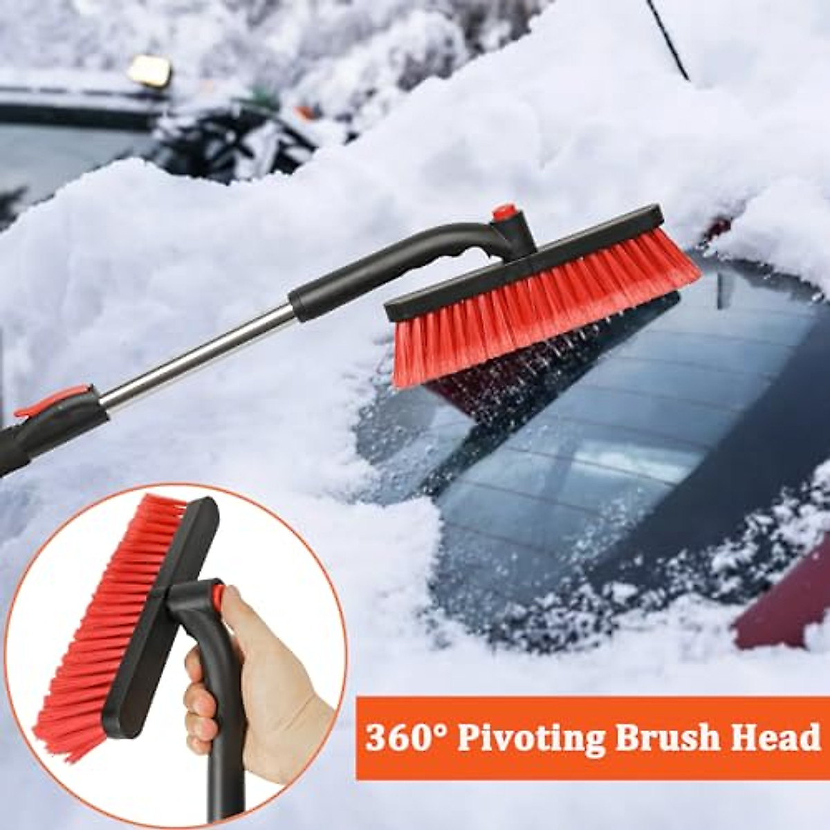CGLEAM Snow Brush with Ice Scraper for Car Windshield Extendable 35 inch Car Snow Remover Windshield Snow Scrapers Removal Shovel for Ice and Snow for Car SUV Truck Windows