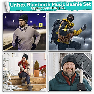 Wireless Bluetooth Beanie Hat Set - Winter Cap Music Hat with Speaker Headphones + Anti-Slip Touchscreen Gloves + Neck Warmer, Unique Christmas Tech Gifts for Men Women Teenager Boys Gamer Worker