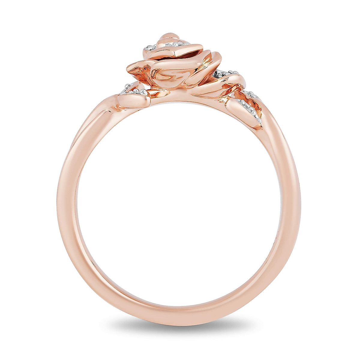 Jewelili Enchanted Disney Fine Jewelry 14K Rose Gold Over Sterling Silver 1/10 Cttw White Round Diamond Belle Rose Ring Size 9