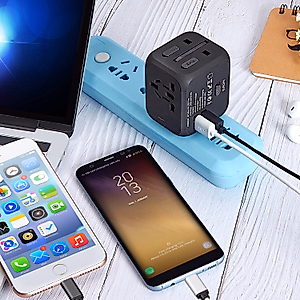 Travel Adapter,WGGE Multi-Nation Travel Adapter, All-in-one International Power Adapter with 2.4A Dual USB,Worldwide Power Adapter Wall Charger for US,UK,EU,AU,ASIA Cover more than150 countries BLACK