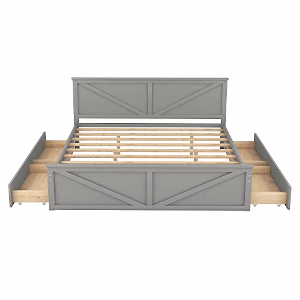 ATY King Size Platform Bed with 4 Storage Drawers, Wooden Bedframe w/Headboard and Support Legs, for Livingroom, Bedroom, Guestroom, No Box Spring Needed, Gray