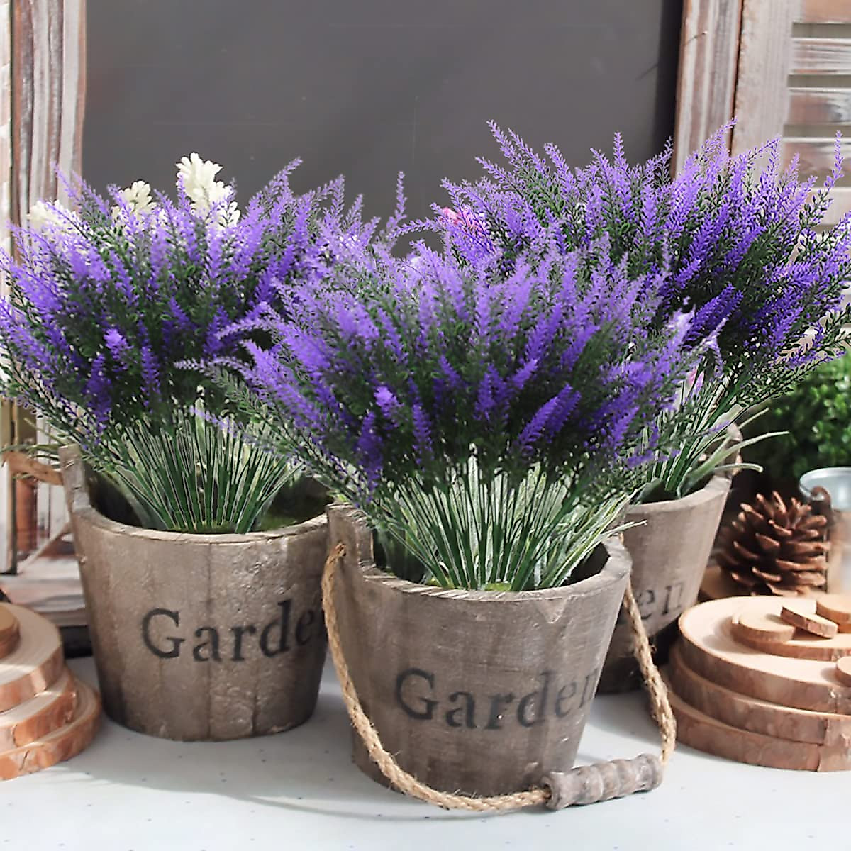 10 Bundles Artificial Lavender Flowers Outdoor Fake UV Resistant Shrubs Faux Plastic Plants for Indoor Outdoors Home Office Garden Porch Window Box Hanging Wedding Decorations