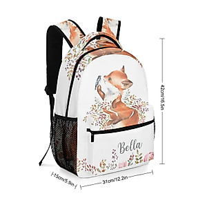 Cute Fox Little Bird Custom Kids Backpack 16.5 Inch for Boy Girl, Personalized Waterproof Child School Travel Bag with Name