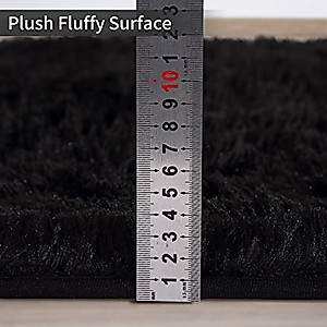 GlowSol Shag Area Rug for Living Room Soft Fuzzy Area Rug Thick Faux Fur Rug Luxury Fluffy Area Rug High Pile Carpet Baby Care Crawling Carpet, Black, 5×8 Feet