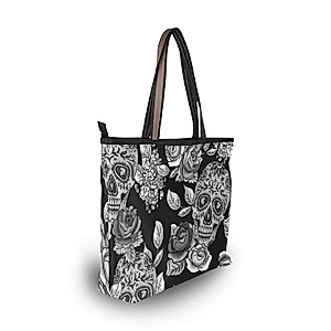 Women Shoulder Handbag White Skull Rose Paisley Tote Bag Top Handle Bag L