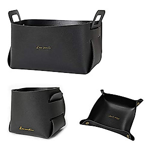 NIKAHOO Small Basket Bin Leather Storage Basket, Foldable Shelf Desk Organizer Trays for Living Room, Office, Nursery, Home Décor